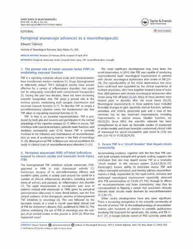 "Perispinal etanercept advances as a neurotherapeutic" published in ...